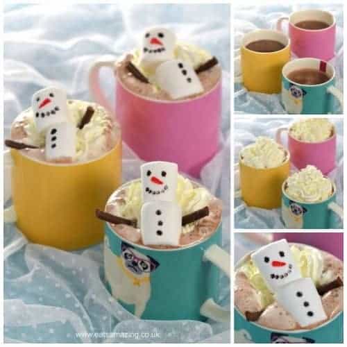 Homemade Hot Chocolate Recipe with Snowman Marshmallows - Eats Amazing.
