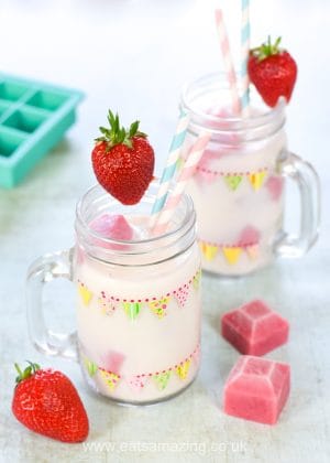 Homemade Strawberry Milkshake Ice Cubes Recipe - Eats Amazing.