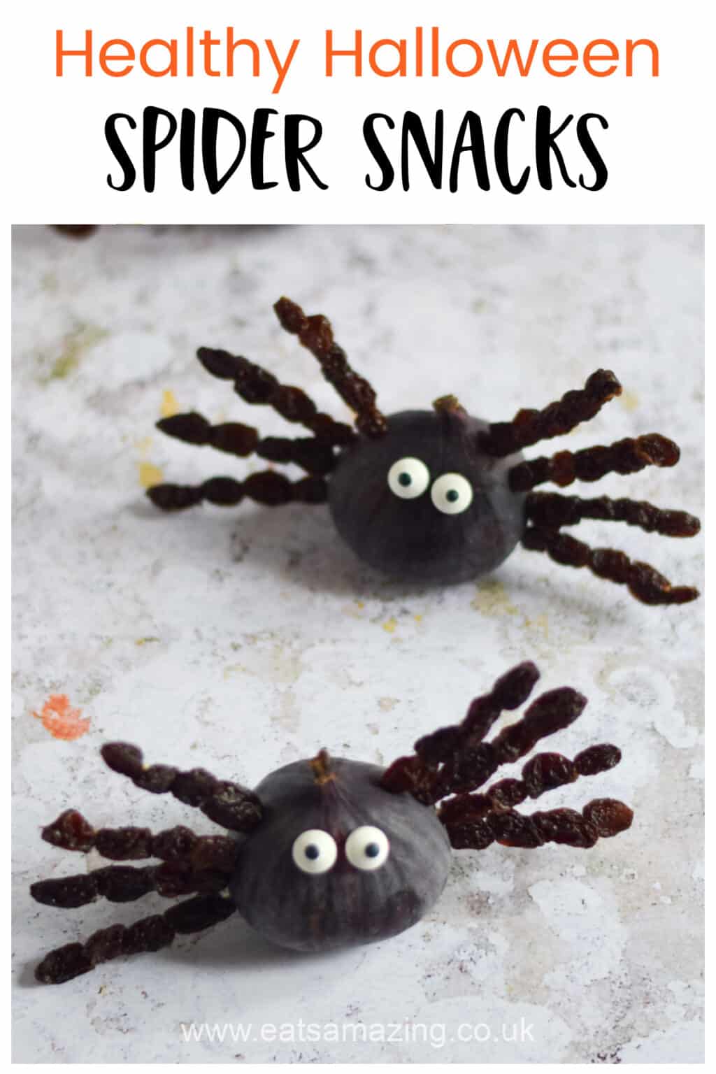 Fun Healthy Halloween Snack - Fig and Raisin Spiders - Eats Amazing.