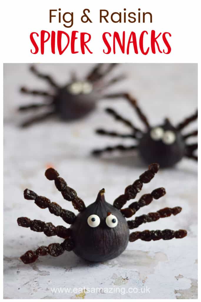 Fun Healthy Halloween Snack - Fig and Raisin Spiders - Eats Amazing.