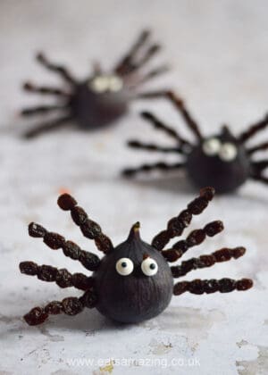 Fun Healthy Halloween Snack - Fig and Raisin Spiders - Eats Amazing.